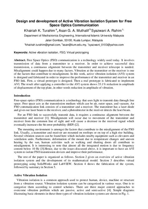 Pdf Design And Development Of Active Vibration Isolation System For
