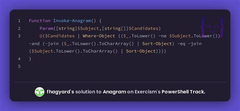 Fhagyards Solution For Anagram In Powershell On Exercism