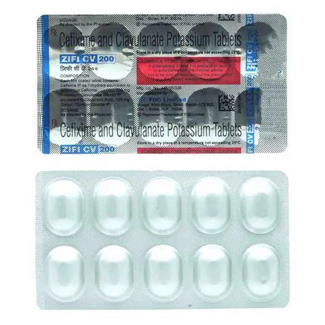 Cefixime 200mg Clavulanic Acid 125mg Tab Zifi Cv 200 Packaging Size 1 10 Tablets At