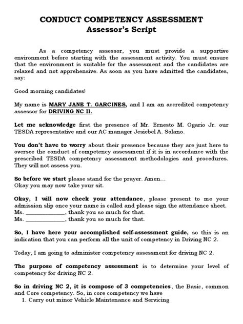 Competency Assessment Script For As Pdf First Aid