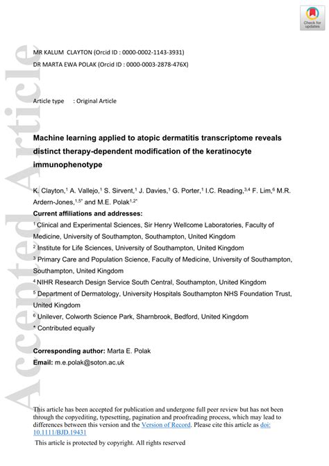 Pdf Machine Learning Applied To Atopic Dermatitis Transcriptome Reveals Distinct Therapy