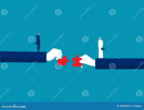 Matching Puzzle Pieces Vector Flat Background Icon Two Hands Joining And Linking Together Two
