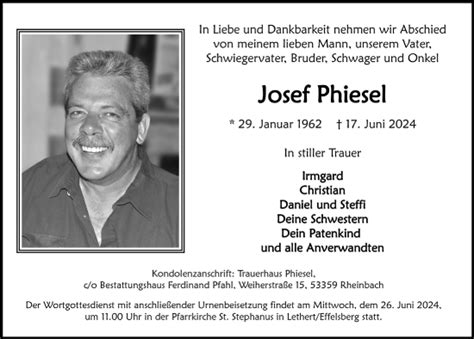 Traueranzeigen Von Josef Phiesel Wirtrauern