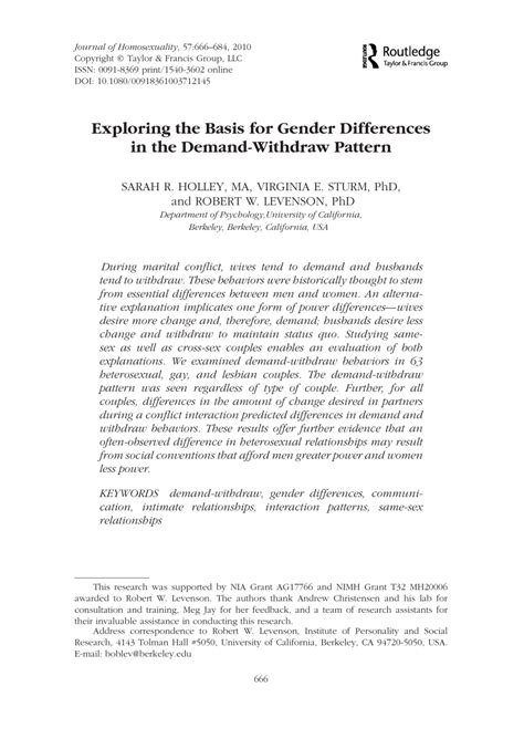 Pdf Exploring The Basis For Gender Differences In The Demand Withdraw Pattern