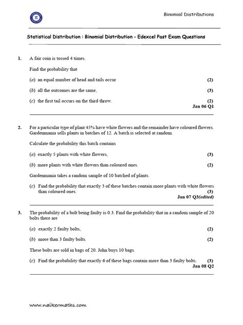 Statistical Distribution Binomial Distribution Pdf Probability
