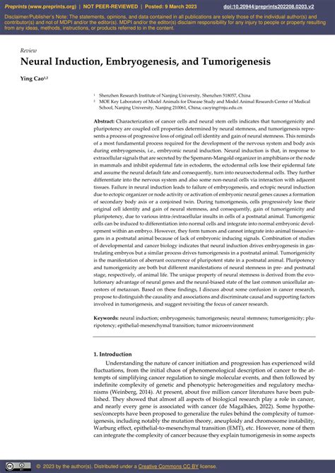 Pdf Neural Induction Embryogenesis And Tumorigenesis