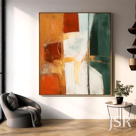 Rust Orange And Forest Green Abstract Art Oversized Contemporary