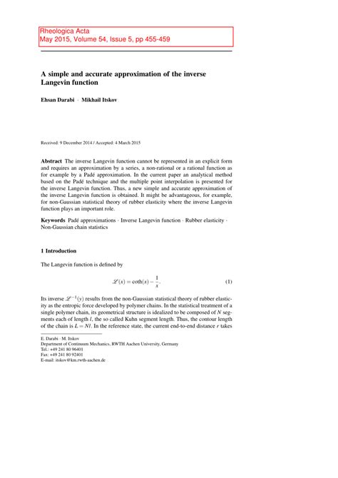 pdf a simple and accurate approximation of the inverse langevin function