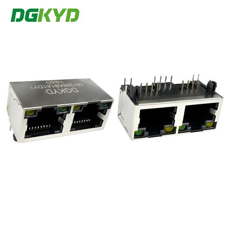 Rj45 수평 인터페이스 둥근 핀 1x2 네트워크 포트 8p8c 빛 및 보호 장치 Dgkyd561288ab1a1dy1