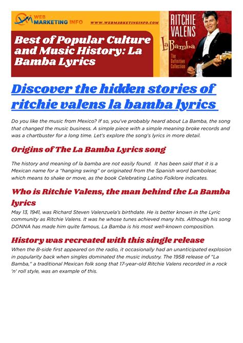 Ppt Best Of Popular Culture And Music History La Bamba Lyrics