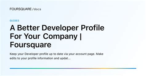 Manage Your Developer Profile
