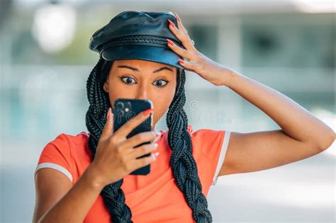 Girl On The Street Looking At Mobile Phone Stock Image Image Of Impersonation Password