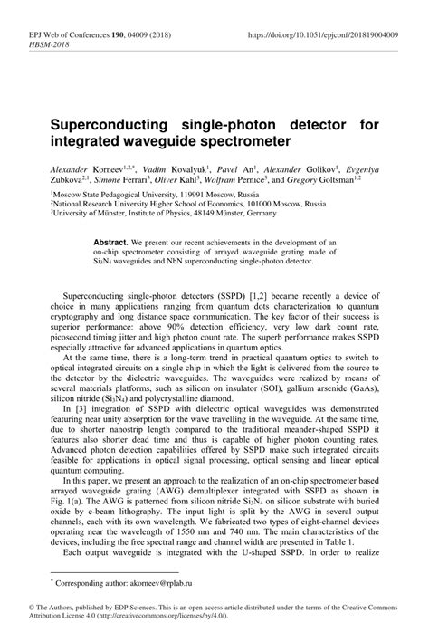 Pdf Superconducting Single Photon Detector For Integrated Waveguide