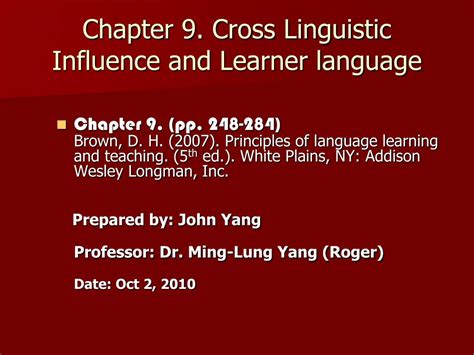 Ppt Chapter 9 Cross Linguistic Influence And Learner Language Powerpoint Presentation Id