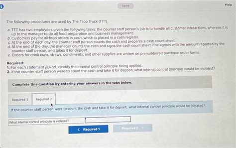 Solved The following procedures are used by The Taco Truck | Chegg.com