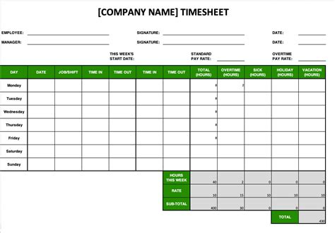 Excel Timesheet Formula Template