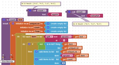 Need An App That Counts And Displays Letter Frequency Of A User Input String Mit App Inventor