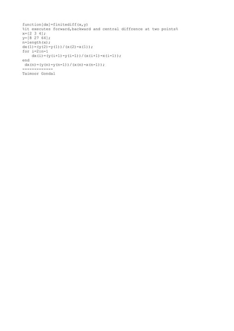Finite Difference Matlab Code