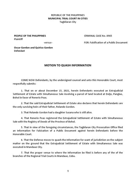 Motion To Quash Information - Gordon | PDF | Affidavit | Common Law