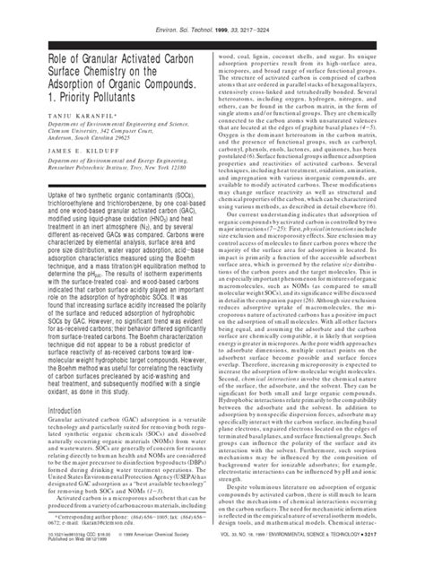 Role Of Granular Activated Carbon Surface Chemistry On The Adsorption Of Organic Compounds 1