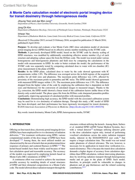A Monte Carlo Calculation Model Of Electronic Medical Physics