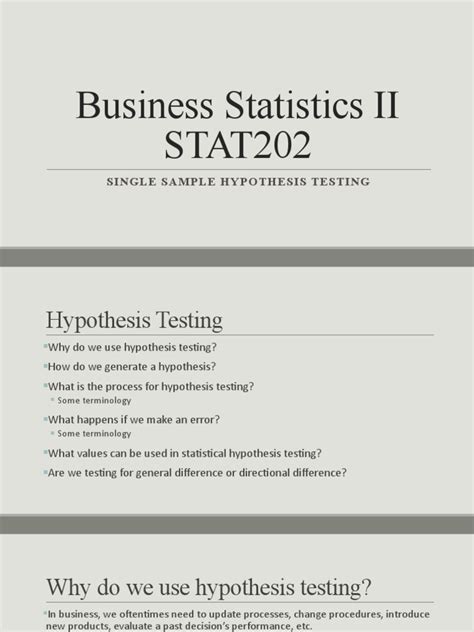 Business Statistics Ii Stat202 Single Sample Hypothesis Testing Download Free Pdf Type I