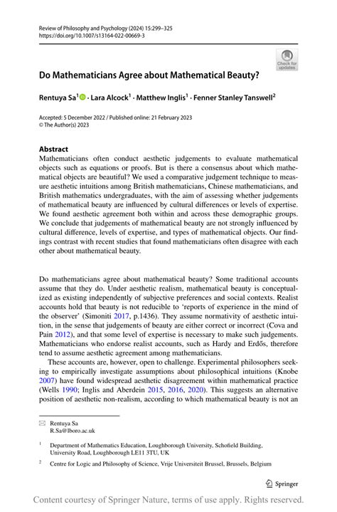 Pdf Do Mathematicians Agree About Mathematical Beauty