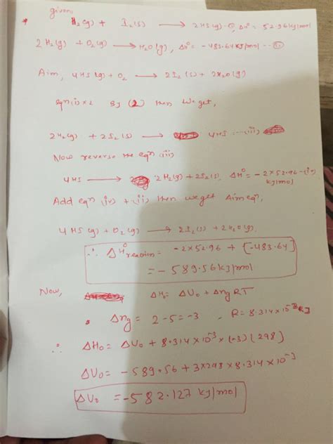 Given reactions 1 and 2 below, calculate delta H degree_Rxn and delta U degree_Rxn for reaction ...