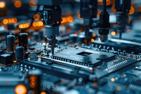 High Precision Robot Arms In Automated Pcb Assembly Line Modern