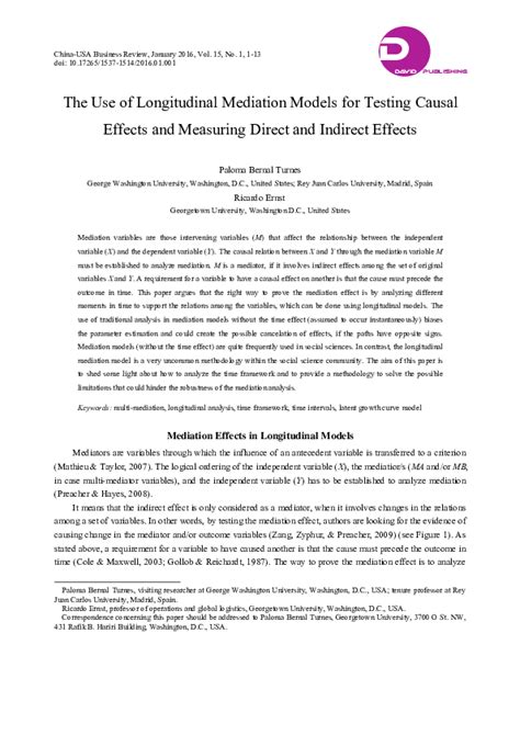 Pdf The Use Of Longitudinal Mediation Models For Testing Causal