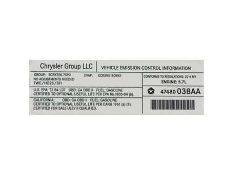 Jeep Grand Cherokee Label Vehicle Emission Control Information