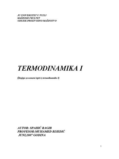 Knjiga Za Termodinamiku I | PDF