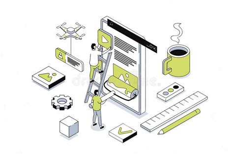 Web Design 3d Isometric Concept In Outline Isometry Stock Illustration Illustration Of Website