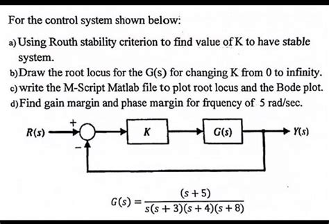 Solved For The Control System Shown Below A Using Routh Chegg