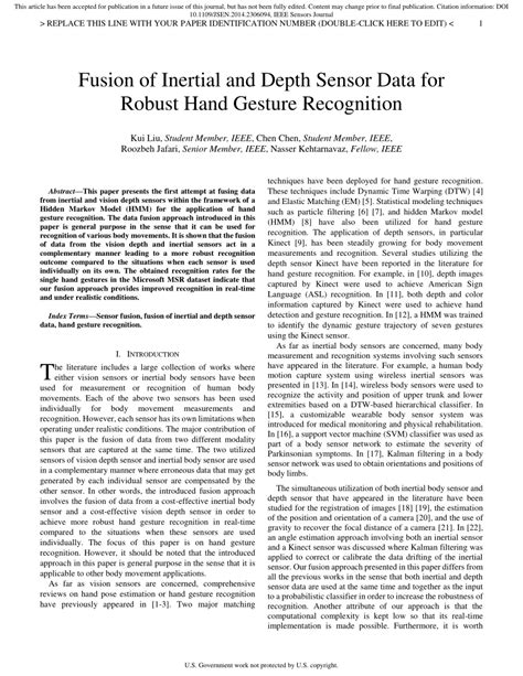 Pdf Fusion Of Inertial And Depth Sensor Data For Robust Hand Gesture Recognition