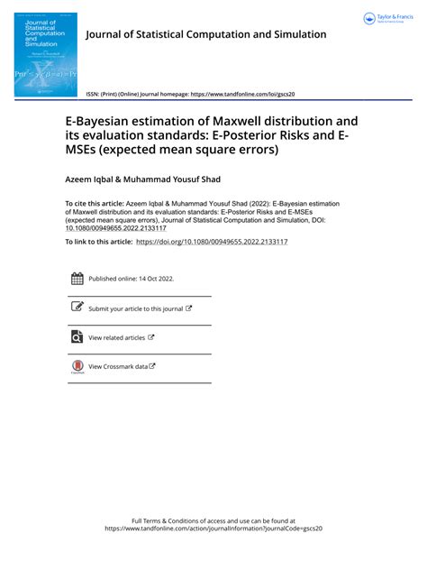 Pdf E Bayesian Estimation Of Maxwell Distribution And Its Evaluation Standards E Posterior