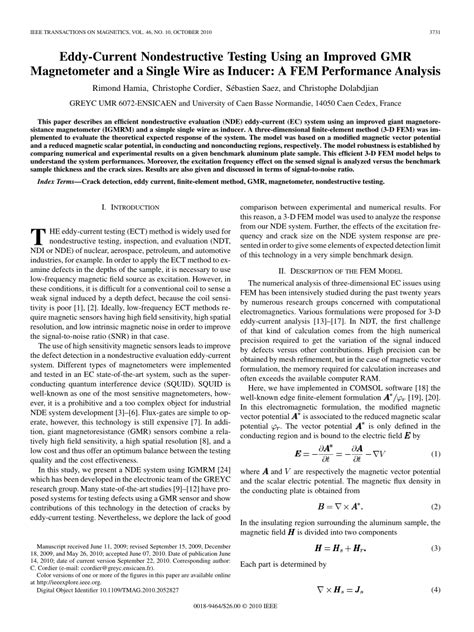 Pdf Eddy Current Nondestructive Testing Using An Improved Gmr