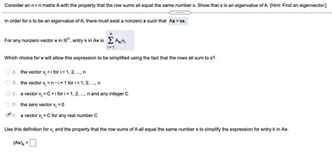 solved consider an nxn matrix a with the property that the
