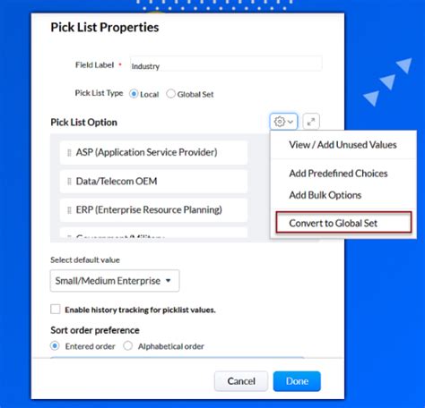 global sets for easy management of similar picklists in crm