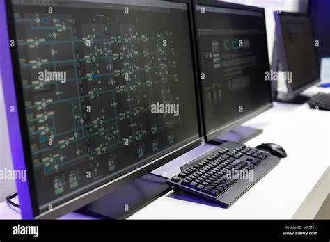 Operator Console Of Scada System In A Control Room Selective Focus