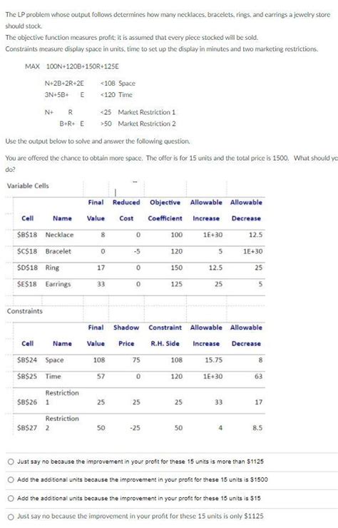 the lp problem whose output follows determines how