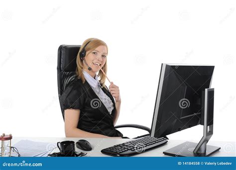 Beautiful Girl Operator At The Computer Stock Photo Image Of Monitor Occupation
