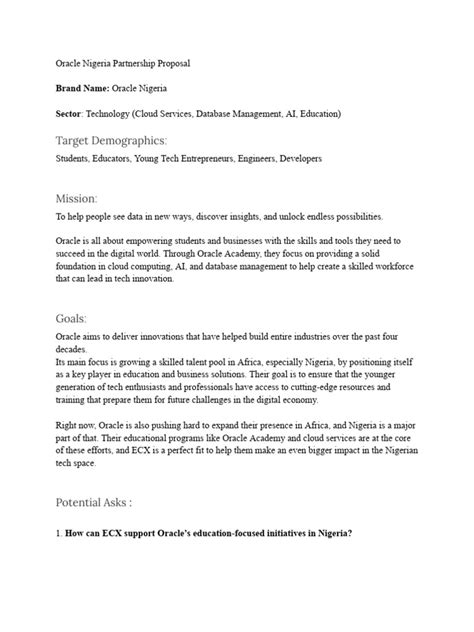Oracle Nigeria Partnership Proposal Pdf Oracle Corporation Entrepreneurship Oracle Nigeria Partnership Proposal Pdf Oracle Corporation Entrepreneurship