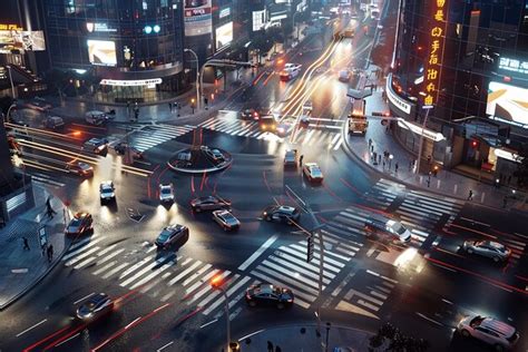 Smart City Intersection With Autonomous Vehicles Premium Ai Generated Image