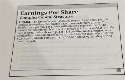 Solved Earnings Per Share Complex Capital Structure