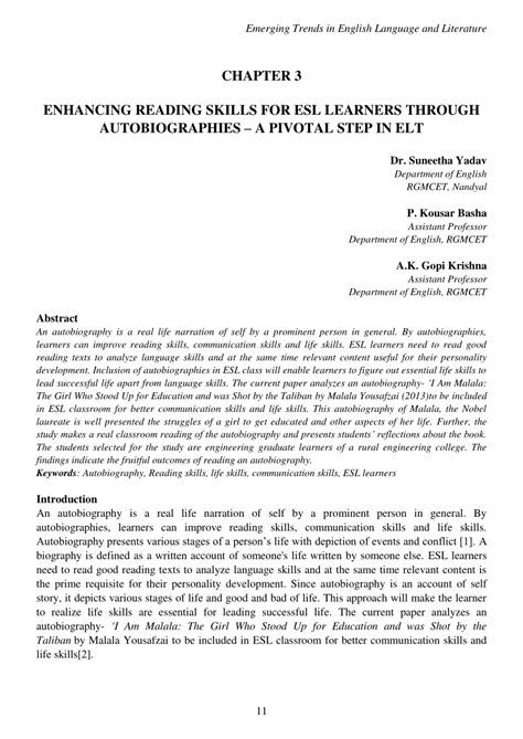 Pdf Chapter 3 Enhancing Reading Skills For Esl Learners Through Autobiographies A Pivotal
