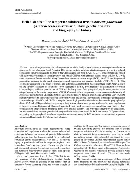 Pdf Relict Islands Of The Temperate Rainforest Tree Aextoxicon Punctatum Aextoxicaceae In