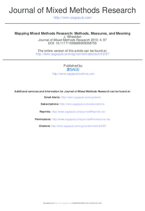 Pdf Wheeldon J 2010 Mapping Mixed Methods Research Methods Measures And Meaning