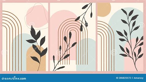 Boho Abstract Set Of 3 Art Print Stock Illustration Illustration Of