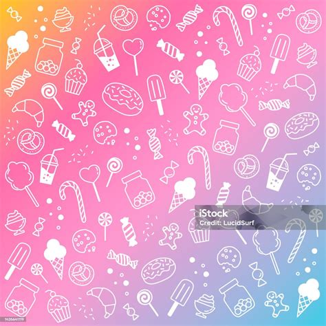 과자 스케치 스타일 라인 파스텔 그라디언트 배경에 흰색 아이콘 솜사탕에 대한 스톡 벡터 아트 및 기타 이미지 솜사탕 0명 건강에 좋지 않은 음식 Istock